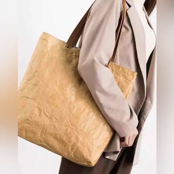 Bags | Eco Friend Kraft Paper Bag Tote Crumble Shoulder Bag Waterproof ...